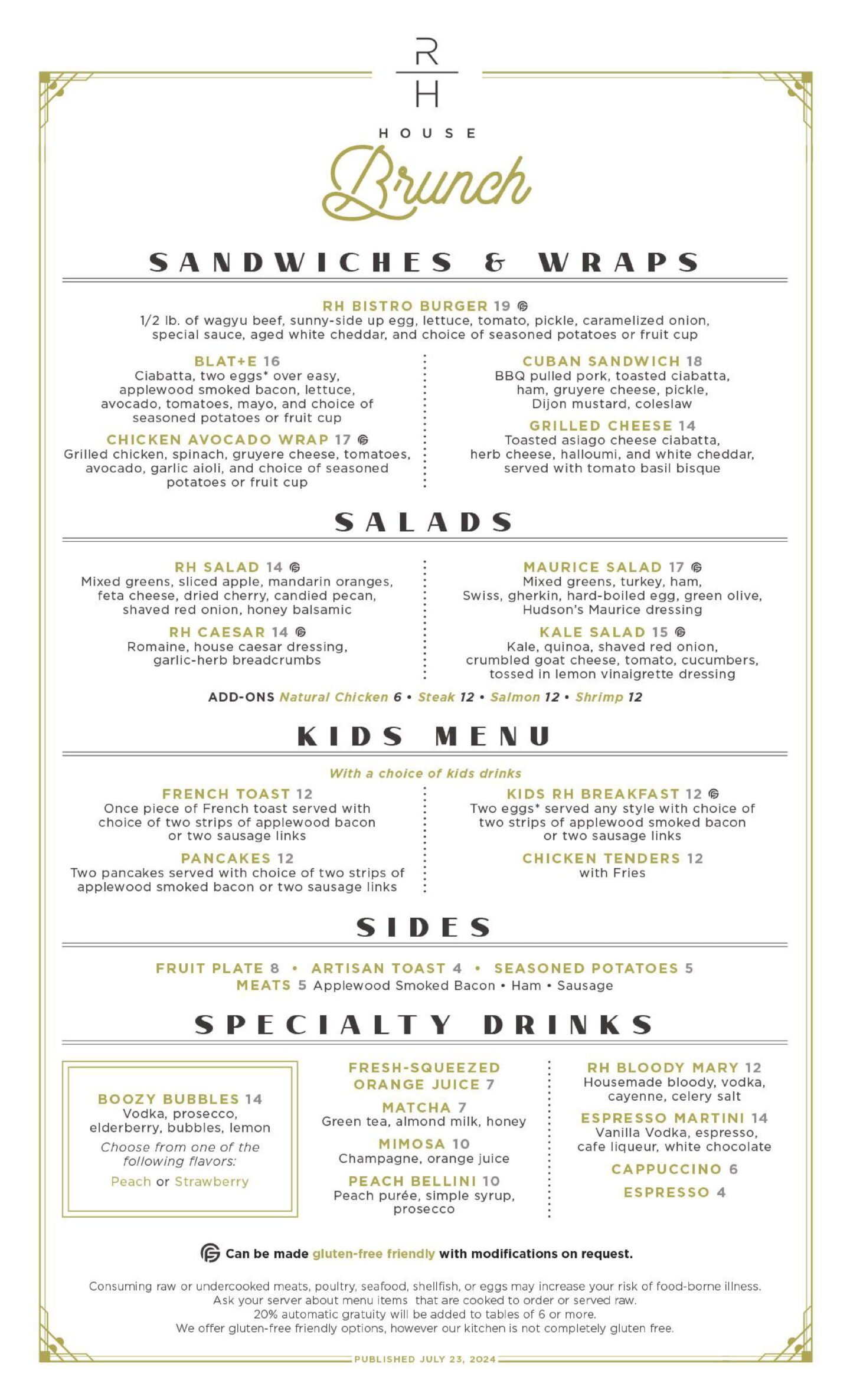 Brunch Menu - RH House