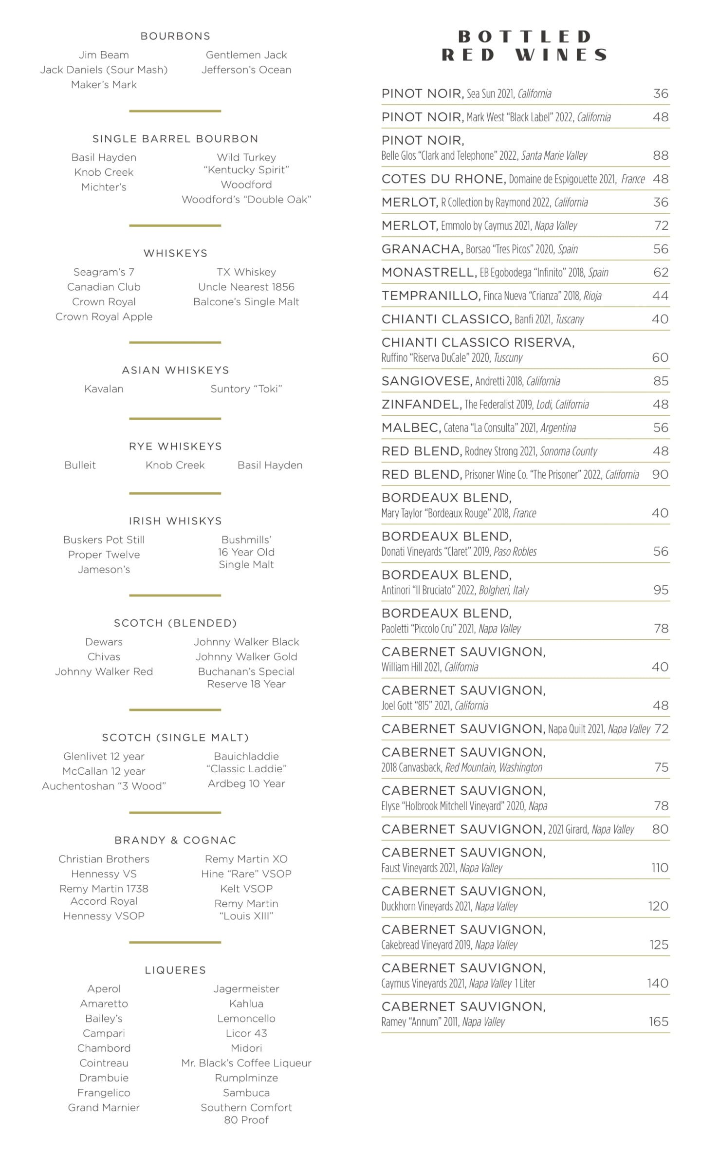 Full Bar Menu - RH House