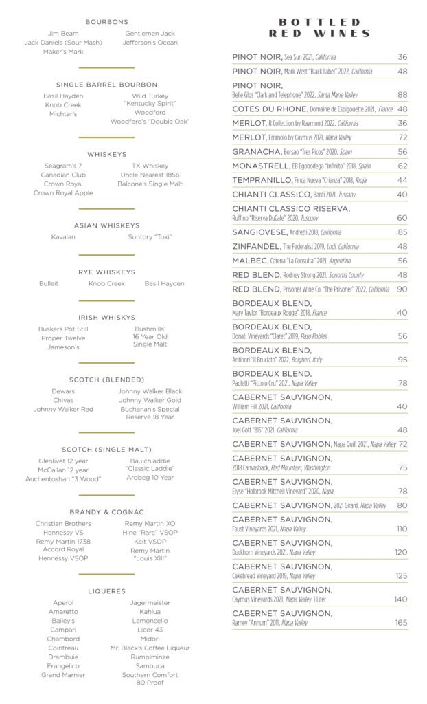 Full Bar Menu - RH House