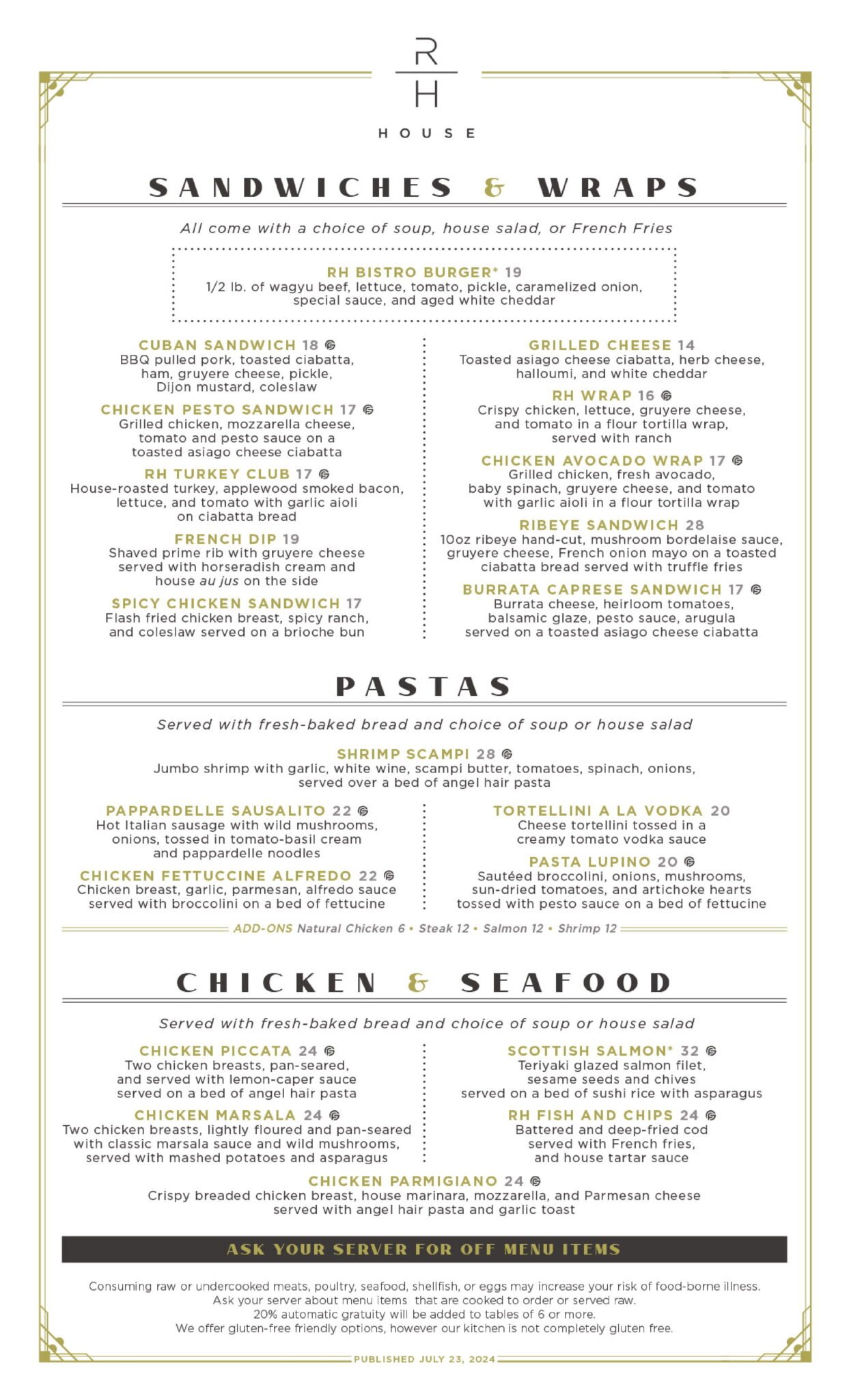 Lunch Menu - RH House