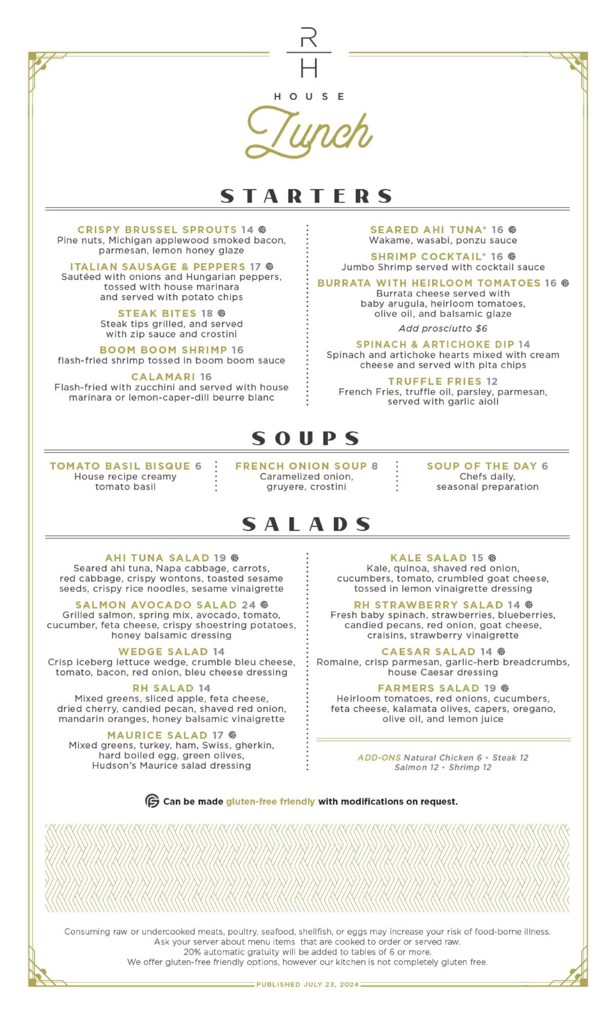 Lunch Menu - RH House